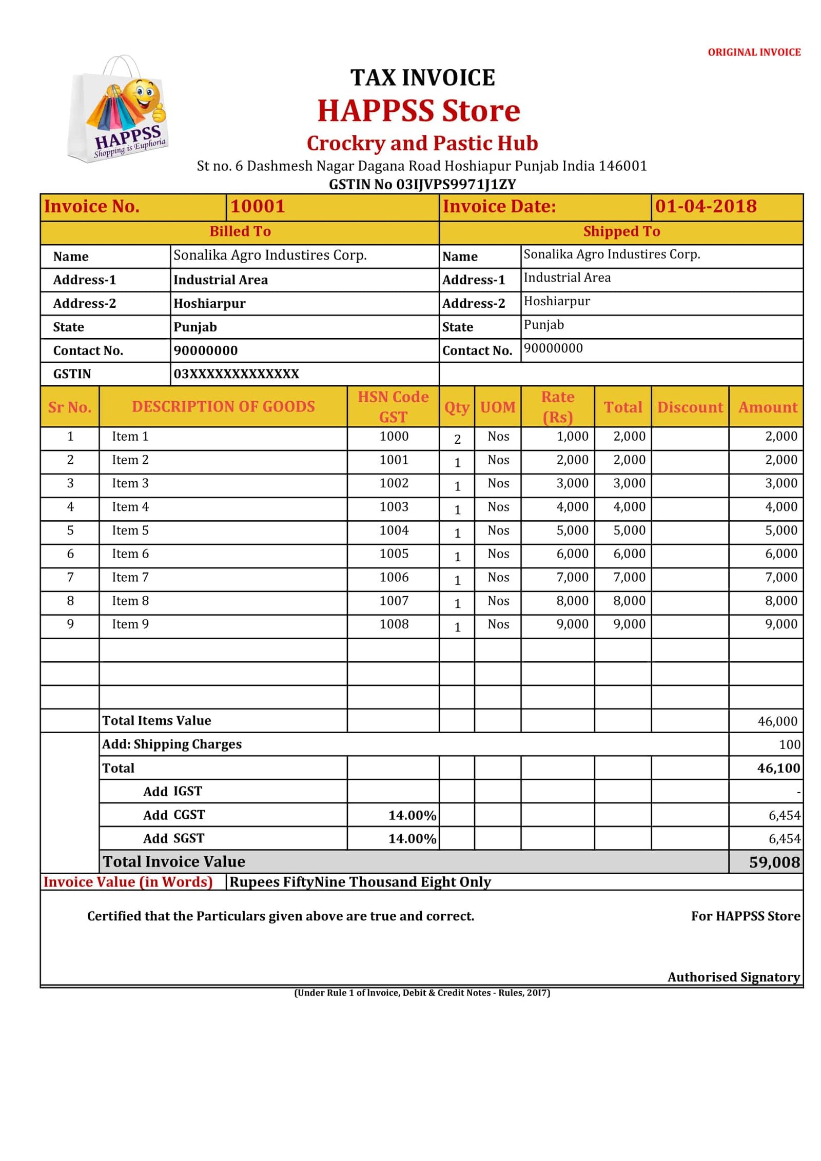 GST Invoice Format In India Dynamic Excel Sheet Tutor s Tips